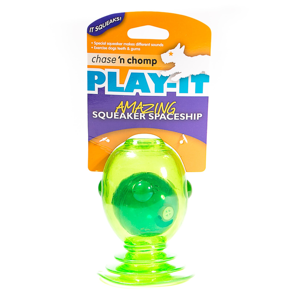 Chase n Chomp Play-It Amazing Squeaker Spaceship – The Dog Club Pet Co